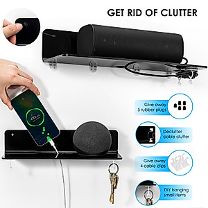 OAPRIRE Black Acrylic Floating Shelves Set of 2 - Damage Free Expand Wall Space - 12 Inch Wall Shelves with Strong Adhesive for Bathroom, Bedroom, etc