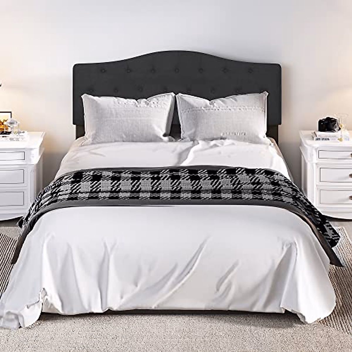 YITAHOME Upholstered Headboard, Linen Tufted Upholstered Headboard with Diamond Tufted, Headboards for Full/Queen Size Bed - Grey