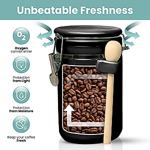 Home Intuition 4-Piece Ceramic Kitchen Canisters Set, Airtight Containers with Wooden Spoons Reusable Chalk Labels and Marker for Sugar, Coffee, Flour, Tea (White)