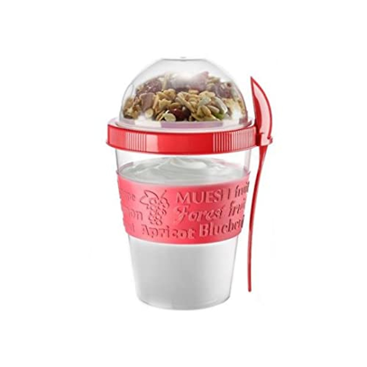 DGRS MARKET 20 oz Breakfast Cereal On the Go Cups with Spoon, Portable Take'n Go Oatmeal and Yogurt Parfait Containers Cup with Lids Reusable for Yogurt, Fruit Cup for Travel, 2PCs (Green & Red)