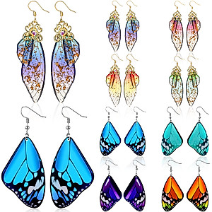 Sureio 8 Pairs Butterfly Wing Earrings Fairy Earrings for Women Butterfly Wing Earrings Butterfly Wing Drop Dangle Earrings Wedding Jewelry