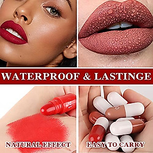 Fusang 18Pcs Mini Capsule Pills Lipstick Matte Lipstick Makeup Sets for Women Highly Pigmented Long Lasting Waterproof Mini Red Matte Pill Lipstick Cute Lip Stick Stain Set for Women