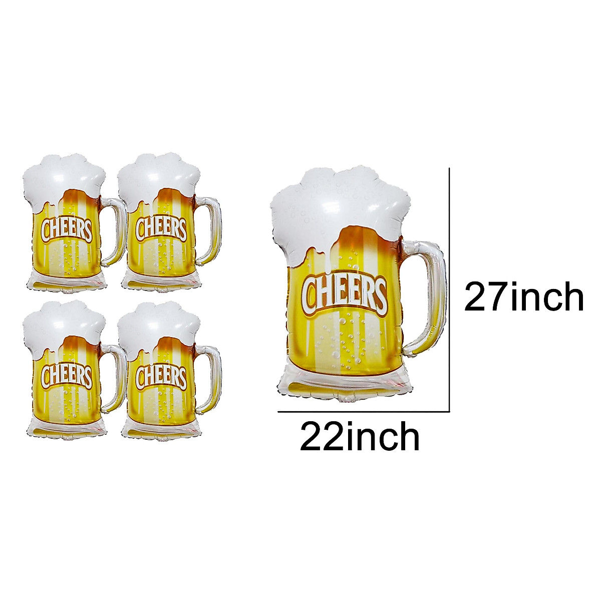4PCS Beer Cup Balloons Foil Aluminum Beer Mug Cheers Balloon Birthday Party Decorations Bridal Shower Wedding Themed Party Supplies for Woman Man