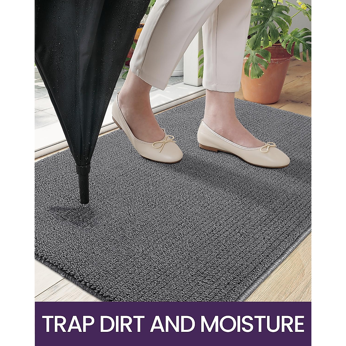 DEXI Door Mat Entryway Doormat Front Entrance Non-Slip Low Profile Washable for Inside Entry 19.5"x31.5",Grey