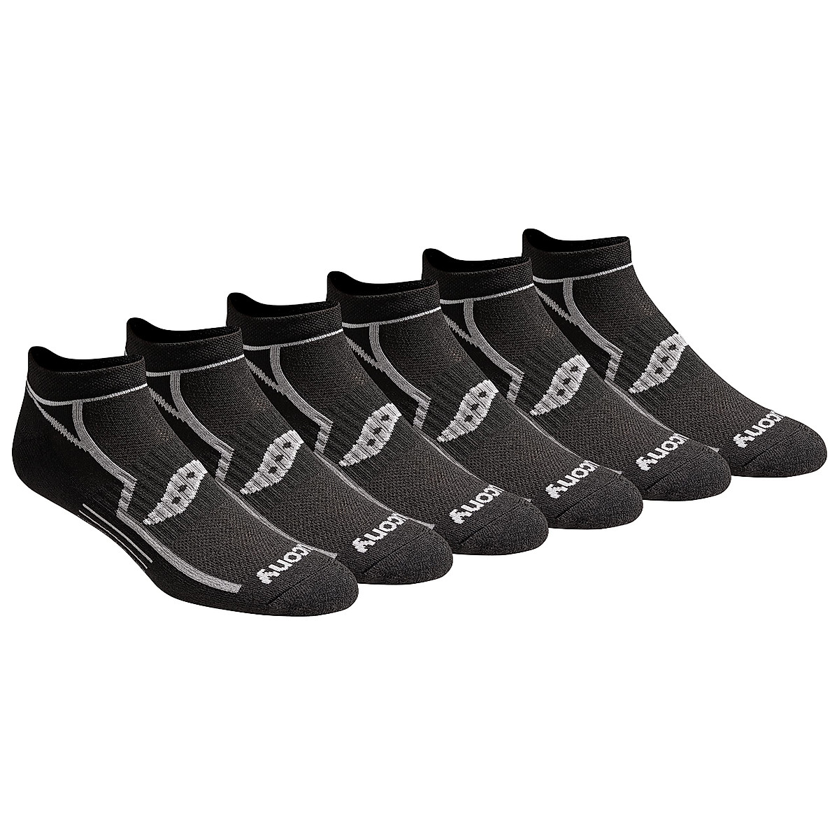 Saucony Men's Rundry Bolt Performance No-Show Socks, Available in M-XXL (6, 12, 18, Black Assorted (6 Pairs), XX-Large