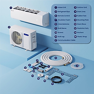 DELLA Econo Series 16500 BTU Mini Split Air Conditioner 17 SEER2 Cools up to 1000 Sq. Ft, Works with Alexa, Wifi Enabled AC & Heater Ductless Inverter System with Heat Pump, 16ft Installation Kit