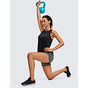 CRZ YOGA Lightweight Tank Top for Women Racerback Sleeveless Workout Tops High Neck Athletic Running Shirts Black Large