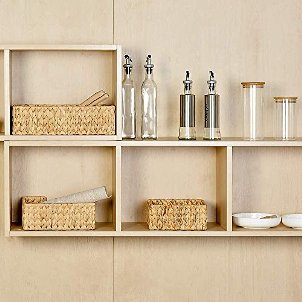 FairyHaus Wicker Baskets, Water Hyacinth Baskets 3pack & Seagrass Storage Baskets 3pack