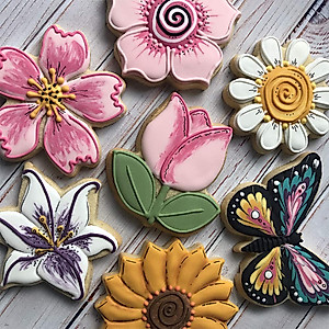 LILIAO Flowers Cookie Cutter Set - 7 Piece - Lily, Daisy, Sunflower, Cherry Blossoms, Tulip, Kapok Flowers and Butterfly Biscuit Fondant Cutters - Stainless Steel