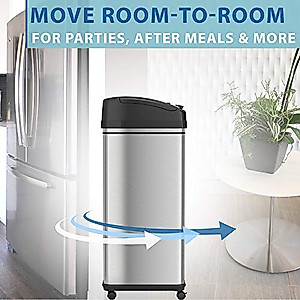 iTouchless Glide 13 Gallon Pet-Proof Sensor Trash Can with Wheels and Odor Control System, Stainless Steel