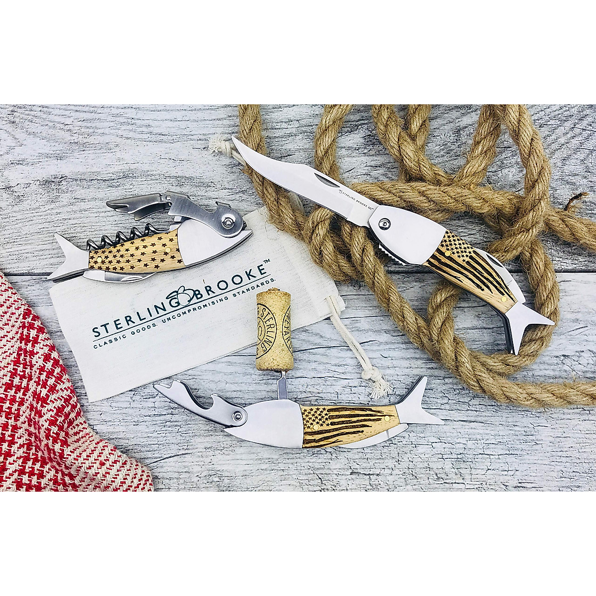 Sterling Brooke Wine Key, Stainless Steel with Wooden Handle Bones Design, Serrated Foil Cutter