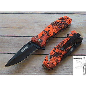 8 Inch Overall Tactical Rescue Stainless Steel Open Folding Pocket Knife With Clip Outdoor Survival Hunting Knife for Camping by Survival Steel