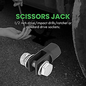 Guddla 2 Pcs Scissor Jack-Adaptor Black Metal 1/2 Inch for Use with 1/2 Inch Drive or Impact Wrench Tools IJA001