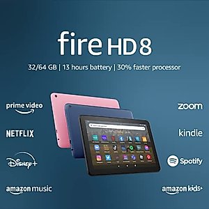 Amazon Fire HD 8 tablet, 8” HD Display, 32 GB, 30% faster processor, designed for portable entertainment, (2022 release), Black, without lockscreen ads