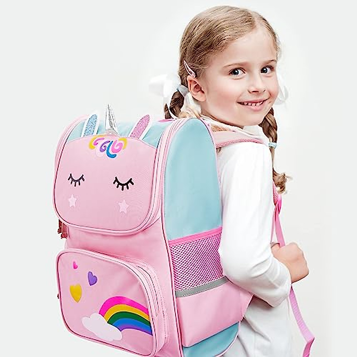 BUTI4WLD Unicorn Backpacks for Girls - 16inch Cute Lightweight Preschool Backpacks for Girls Pink Bookbags Elementary Kindergarten Children's School Bookbags