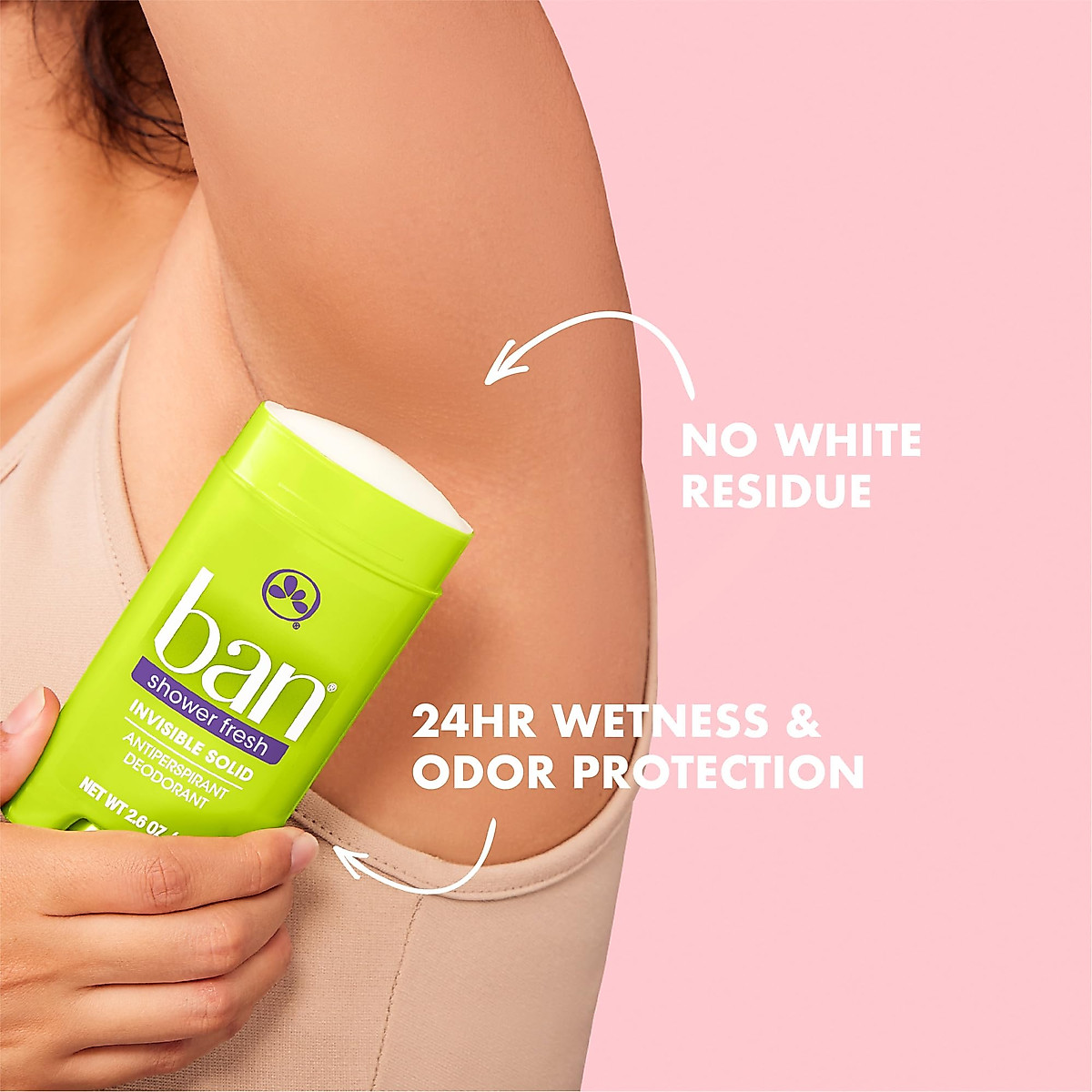 Ban Invisible Solid Antiperspirant Deodorant for Women and Men, 24-Hour Underarm Odor & Sweat Protection, Shower Fresh, 2.6 Oz, Pack of 4