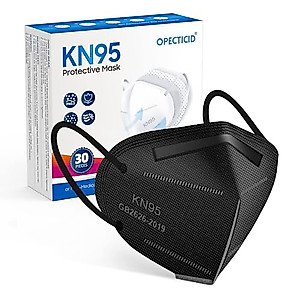 OPECTICID KN95 Face Masks 30 Pack, KN95 Mask Black Protection Cup Masks Breathable 5-Layer Filter Efficiency≥95% Disposable Certified KN95 Respirator Masks for Adults