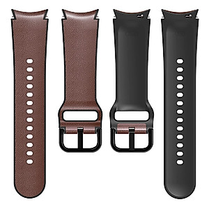 COEPMG 20mm Silicone+Leather Smart Straps for Samsung Galaxy Watch 4 Classic 46 42mm/Watch4 44mm 40mm Band No Gaps Wristbands Bracelet (Color : Dark Brown, Size : Galaxy watch4 40mm)