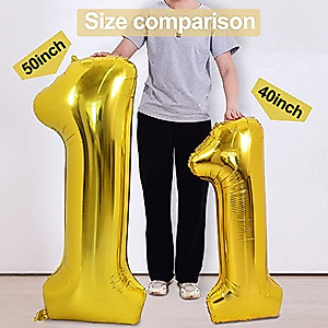 TONIFUL 50 Inch Large Gold Number Balloons 0-9, Foil Mylar Big Digital Balloon Number 1 Digit one for Birthday Party, Wedding, Bridal Shower, Engagement, Photo Shoot, Anniversary (Gold one)