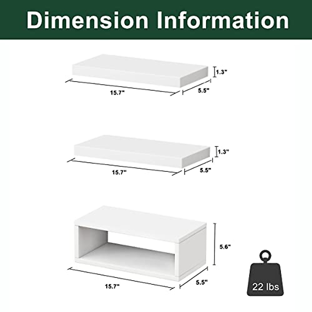 TEPLEDGE Floating Shelves Set of 3, Modern Bathroom Shelves Over Toilet with Paper Storage Rack, Wall Mounted Shelves for Kitchen, Bedroom, White