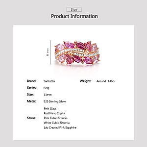 Santuzza 925 Sterling Silver Twisted Vine Ring 14K Rose Gold Plated Marquise Created Pink Sapphire Simulated Diamond Engagement Wedding Rings for Women (6)