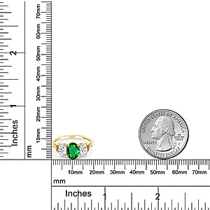 Gem Stone King 10K Yellow Gold Moissanite and Green Simulated Emerald Women 3-Stone Diamond Ring (1.79 Cttw) (Size 8)
