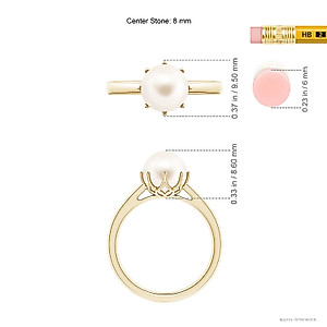 Angara Freshwater Cultured Pearl Solitaire Ring for Women in 14K Yellow Gold Size-5 (Grade-AAA | Size-8mm) | June Birthstone Jewelry Gift for Women| Wedding | Anniversary | Enagagement