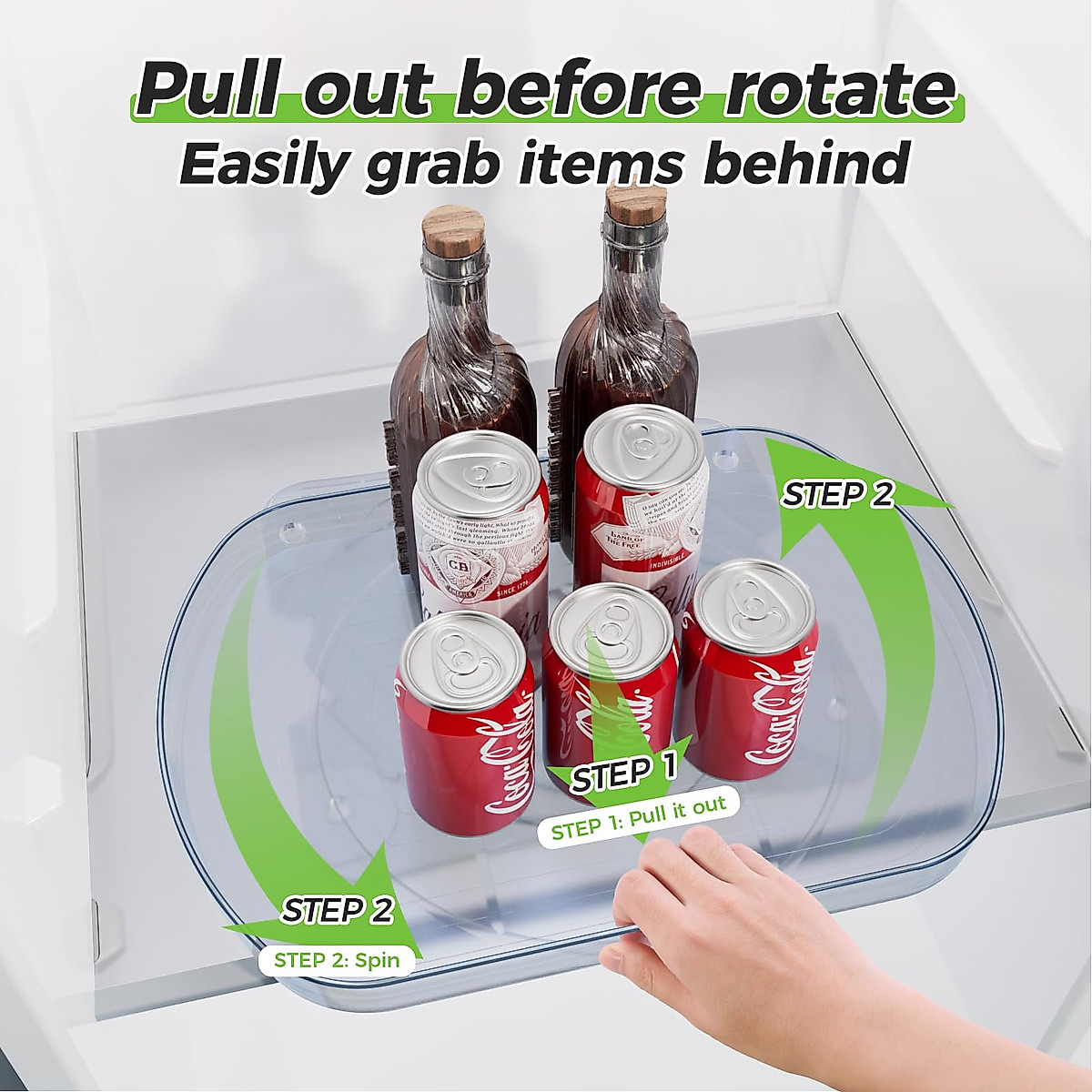 Lazy Susan for Refrigerator, Fridge Lazy Susan Truntable for Storage Pantry, Refrigerator Lazy Susan Rectangle for Kitchen, Square Turntable Organizer for Fridge, Cabinet, 16.1 x 11.1 Inch