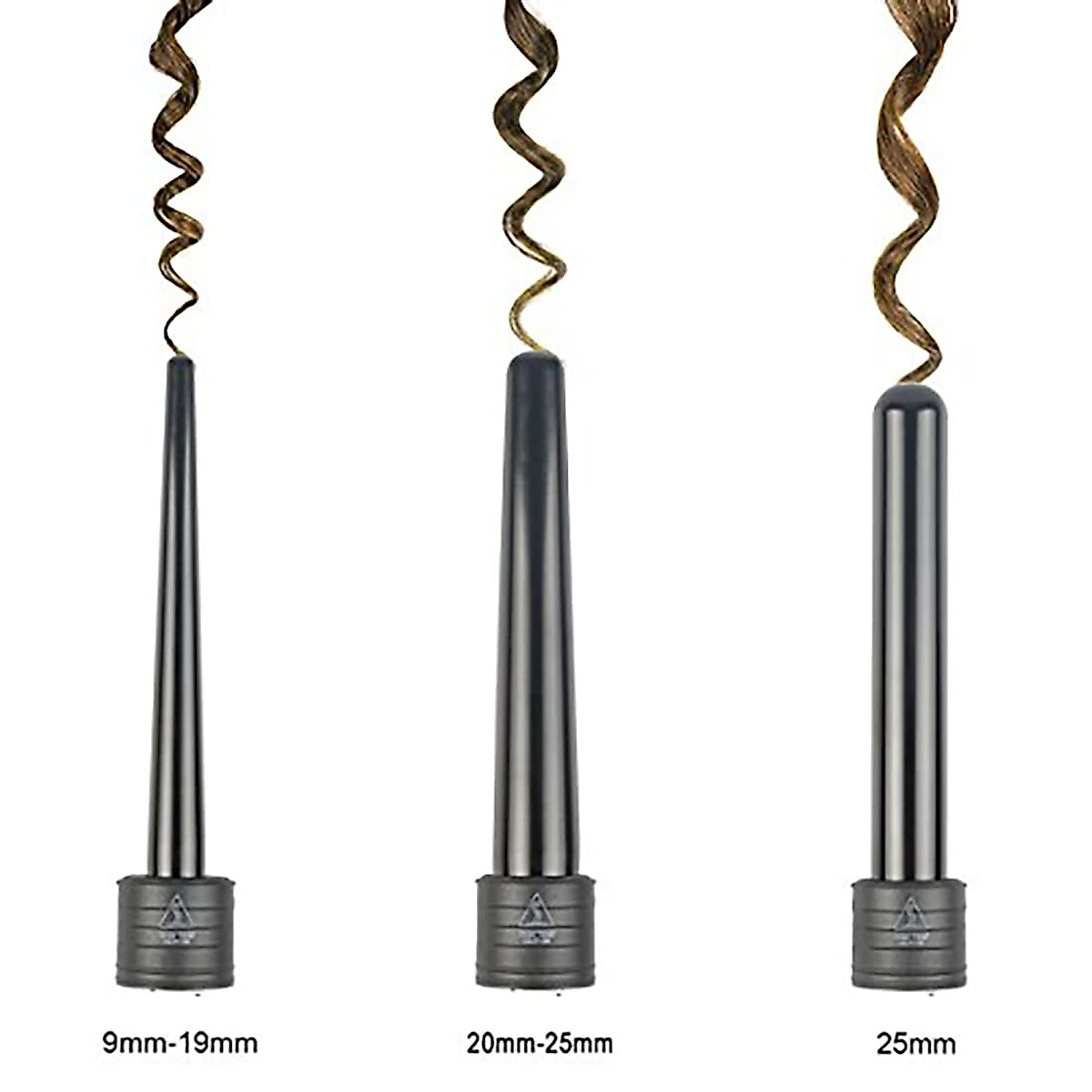 iMissiu Tourmaline 3 in 1 Curling Wand Set with 3 Interchangeable Curling Iron Ceramic Barrels with Heat Resistant Glove – Black