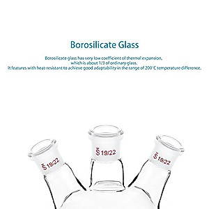 stonylab Glass 50 mL Heavy Wall 3 Neck Round Bottom Flask RBF, with 19/22 Center and Side Standard Taper Outer Joint, 500 mL