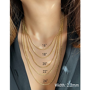 JEWELHEART 10K Gold Square Wheat Chain Necklace - 2.2mm Braided Dainty Yellow Gold Necklace Thin Gold Chain Diamond Cut Real Gold Chain For Women with Lobster Clasp 18"