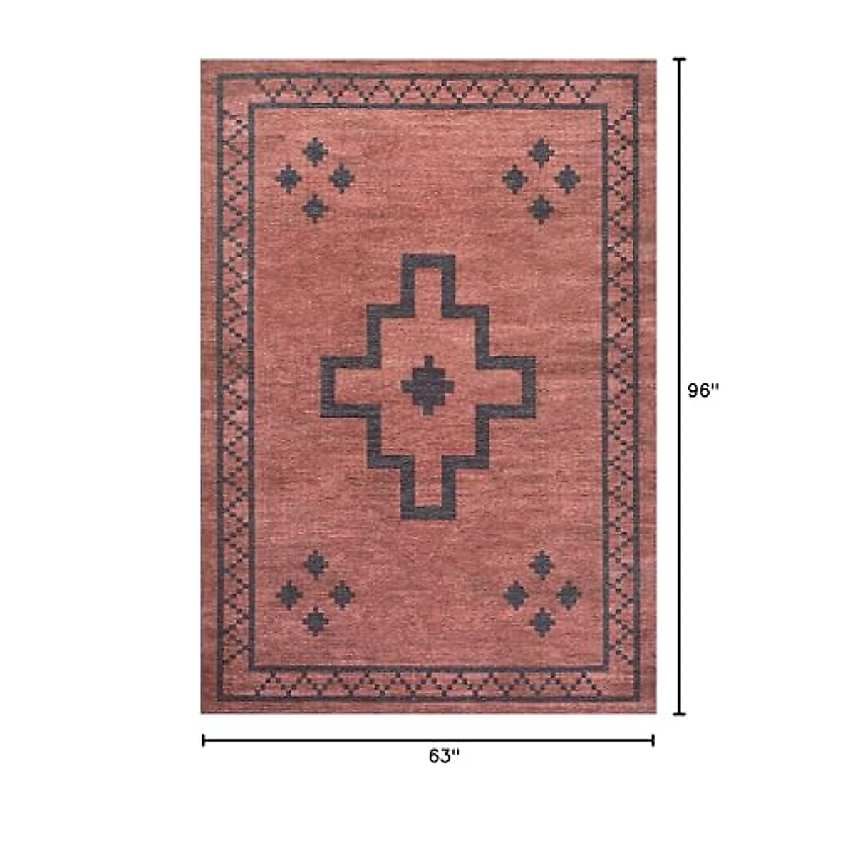 JONATHAN Y WSH118A-5 Korsa Geometric Medallion Machine-Washable Indoor Area -Rug, Bohemian Southwestern Rustic Easy -Cleaning,Bedroom,Kitchen,Living Room,Non Shedding, Brown/Navy, 5 X 8