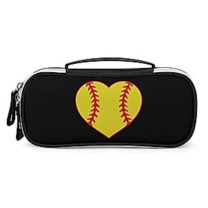 Love Baseball Heart Printed Pencil Case Bag Stationery Pouch with Handle Portable Makeup Bag Desk Organizer