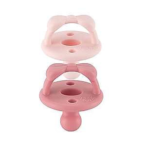 Itzy Ritzy Silicone Orthodontic Pacifiers - Sweetie Soother Pacifiers with Collapsible Handle & Two Air Holes for Added Safety, Baby Pacifiers for Ages 0-6 Months (Ballet Slipper & Primrose)