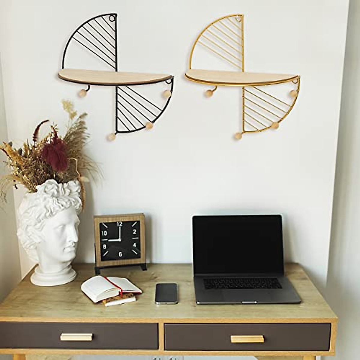 Floating Shelves Wall Mounted Hanging Shelf Fan Shaped for Wall Decor,Storage Shelves | Metal Bracket and Reclaimed Metal Shelf for Living Room,Bedroom,Bathroom,Kitchen (Black)