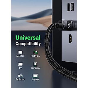 UGREEN HDMI 2.1 Cable 8K 10FT Ultra High Speed HDMI Cord Braided 48Gbps 4K@120Hz 8K@60Hz Support Dynamic HDR eARC Dolby Atmos HDCP Compatible with PS5 PS4 Xbox Roku TV HDTV Blu-ray Projector