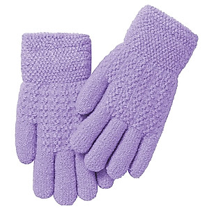 Winter Gloves for Boys Girls - Kids Warm Knit Thermal Cable Knitted Gloves Purple Wool Fleece Lined Mittens for Cold Weather