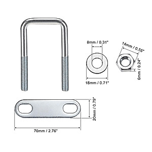 uxcell Square U-Bolts 1-5/8"(40mm) Inner Width Carbon Steel M8 with Nuts, Frame Plate, Round Washers