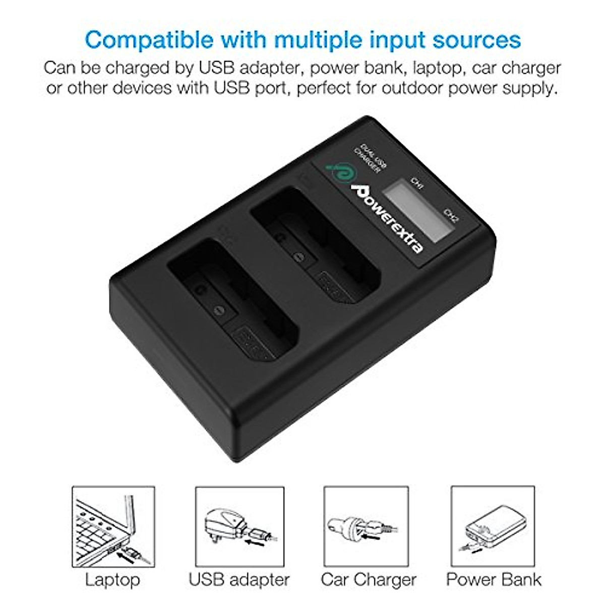 Powerextra 2 x EN-EL14 EN-EL14a Battery & Dual LCD Charger Compatible with Nikon D3100 D3200 D3300 D3400 D3500 D5100 D5200 D5300 D5500 D5600 DF Coolpix P7000 P7100 P7700 P7800 Cameras