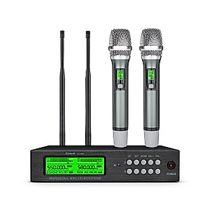Kimyah Wireless Microphone System, All Metal Dual UHF Cordless Mics of Handheld, 328ft Range, Ideal for Church, Conference and Karaoke, DJ, Wedding(KY-8208)