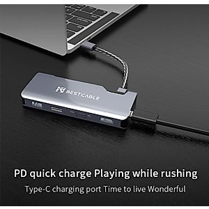 USB C Hub Adapter, BEST CABLE 7 in 1 USB C to HDMI 4K Adapter, Gigabit Ethernet RJ45, USB C Power Delivery, 2*USB 3.0 Port, SD/TF Card Reader Compatible with MacBook Pro,MacBook Air,Samsung,and More