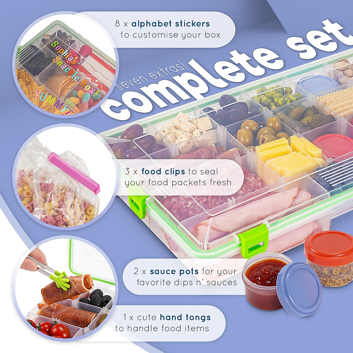 Reel Bites Snackle Box Container for Travel Snack Container - Snackel Box Snack Box Container Snack Tray with Lid Snack Tackle Box for Snacks - Snacklebox Snackle Box Charcuterie Container (Large)