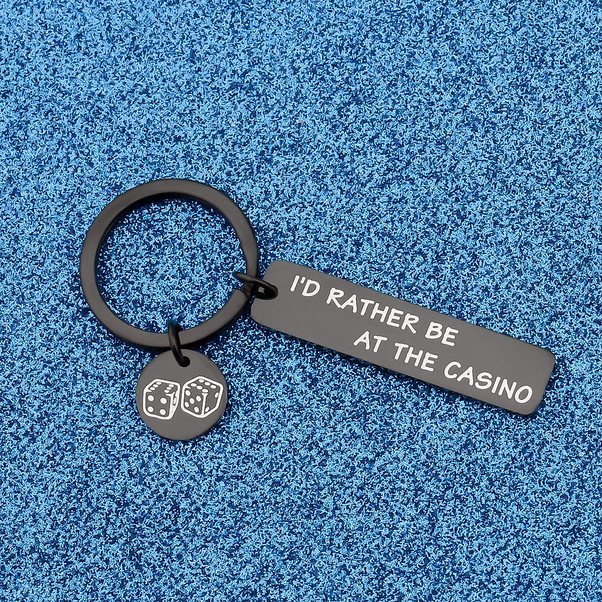 WUSUANED Gambler Gift I'D Rather Be At The Casino Lucky Dice Keychain Casino Lover Gift Gambling jewelry (I'd rather be at the casino keychain B)