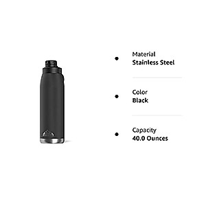 Hydrapeak 40 oz Insulated Water Bottle with Chug Lid - Leak Proof and Spill Proof Double Walled Vacuum Insulated Stainless Steel Water Bottles, Cold for 24 Hours | Hot for 12 Hours (Black)