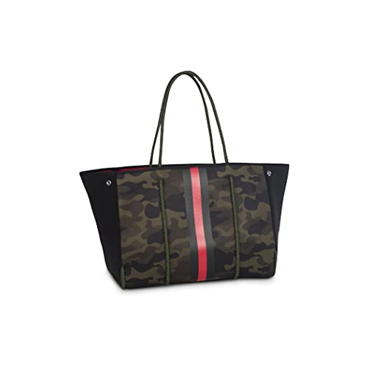 Haute Shore - Greyson Brat2 Neoprene Tote Bag w/Zipper Wristlet Inside (Greyson, Camo Green w/Black & Red Stripe)