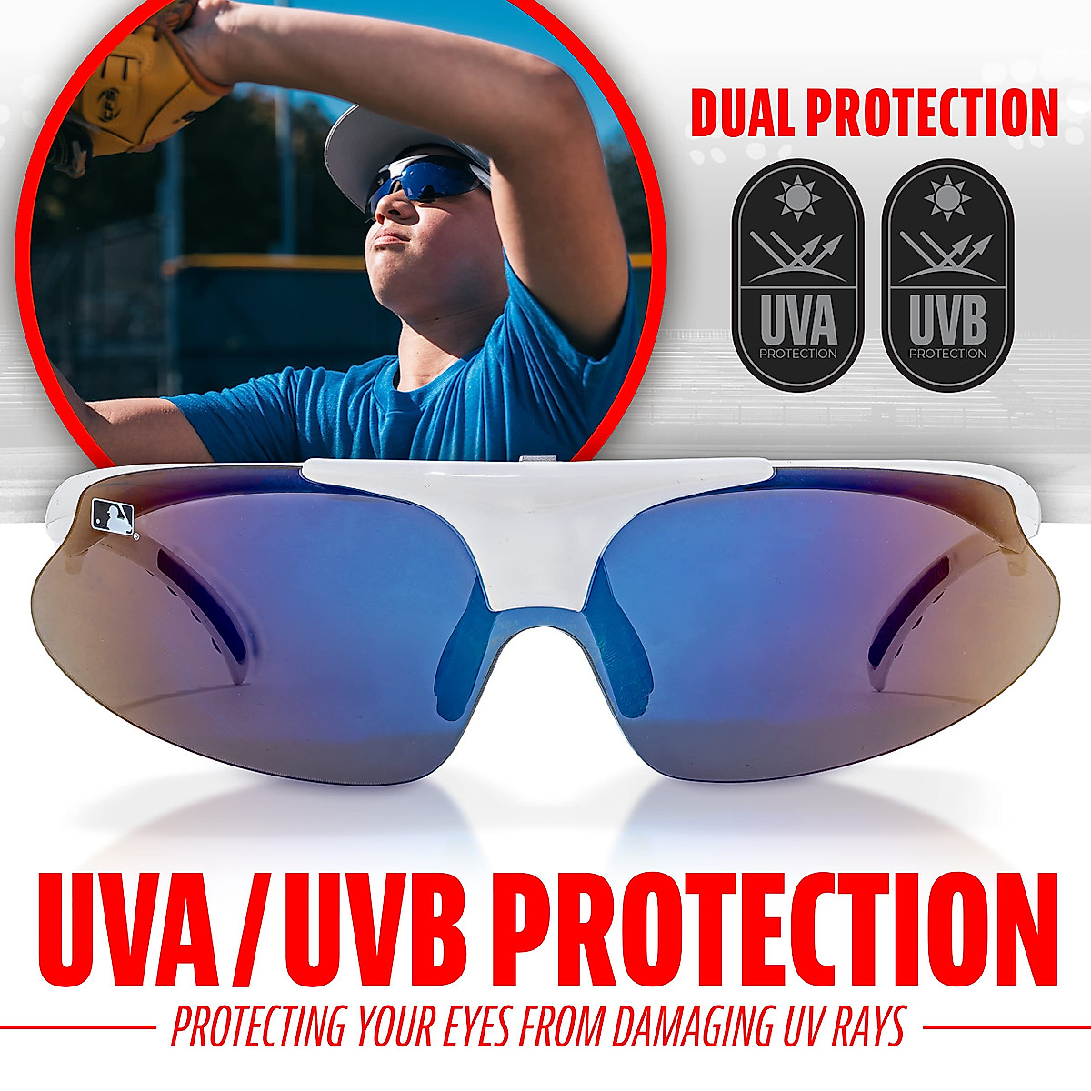 Franklin Sports Oval MLB WHT DLX FLIP-UP Sunglasses, White, 147mm