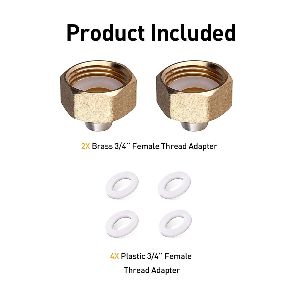 HOMENOTE US Standard Faucet Adapter, 3/4'' to 1/4'' Hose Adapter, Convert 3/4" Female Hose Thread Bib to 1/4" Tubing, 2 Brass Adapters with 4 Washers