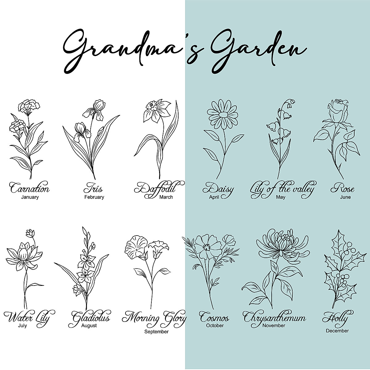 GRANDMA'S GARDEN, Personalized Cutting Board with Birth Flower Design, 9X6", Mothers Day Gifts for Grandma, Custom Engraved Gifts for Mom, Grandma - Grandma Gifts Ideas - 5 Names