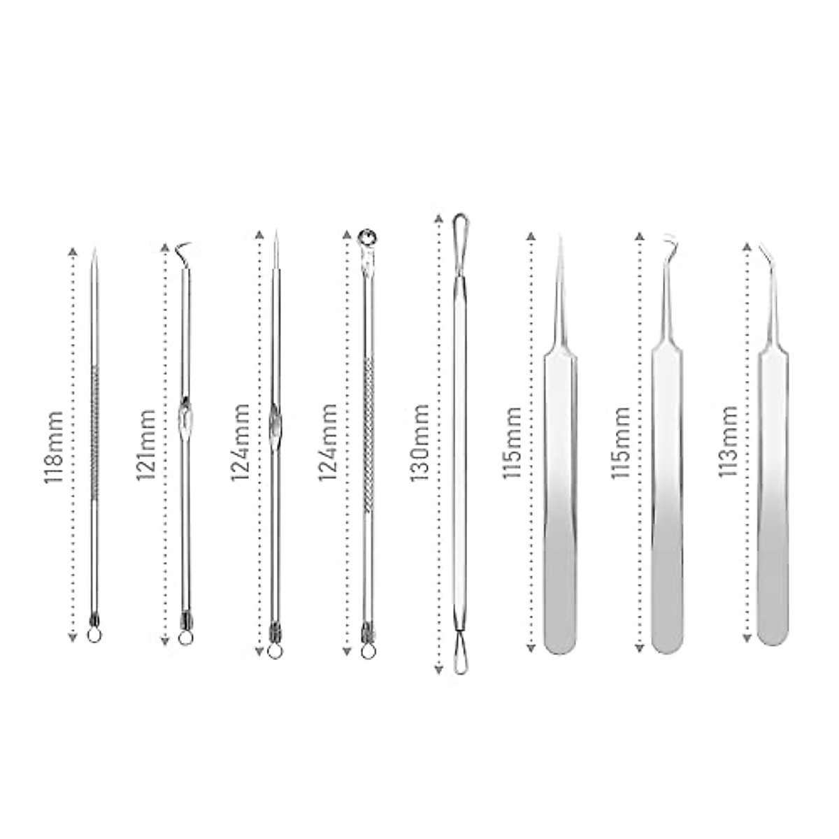 Dr.Pedi Blackhead Remover Pimple Popper Tool Kit Acne Blemish Pimple Extractor Needle Facial Comedone Clip Blackhead Tweezer for Ingrown Hair Removal 8 Pcs in Metal Case