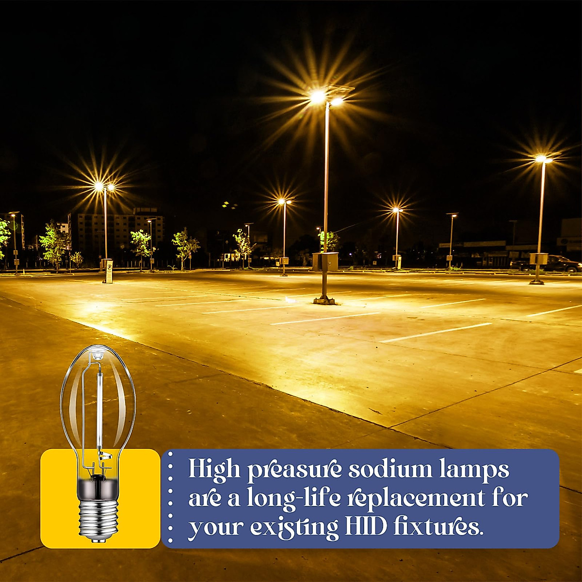 Rossesay LU150/MOG 150 Watt High Pressure Sodium Light Bulb, Mogul Base (E39) Light Bulb, ANSI Code S55, 2100K Outdoor Street Light Bulb, 20000 Life Hours,16000 Lumen